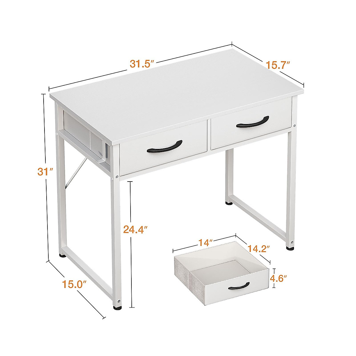 ODK Small Desk with Fabric Drawers- for Bedroom, White Vanity Desk with Storage, Home Office Computer Desk for Small Spaces, 32 Inch Modern Work Writing Study Table, White