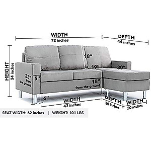 Divano Roma Furniture Small Space Modern Sectional Sofa, Gray