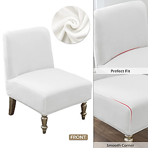 Leorate Armless Accent Slipper Chair Covers,Stretch Armless Chair Slipcover Removable Velvet Fabric Non-Slip Silp Cover for Accent Chair Without Arms Furniture Protector for Living Dining Room Hotel…