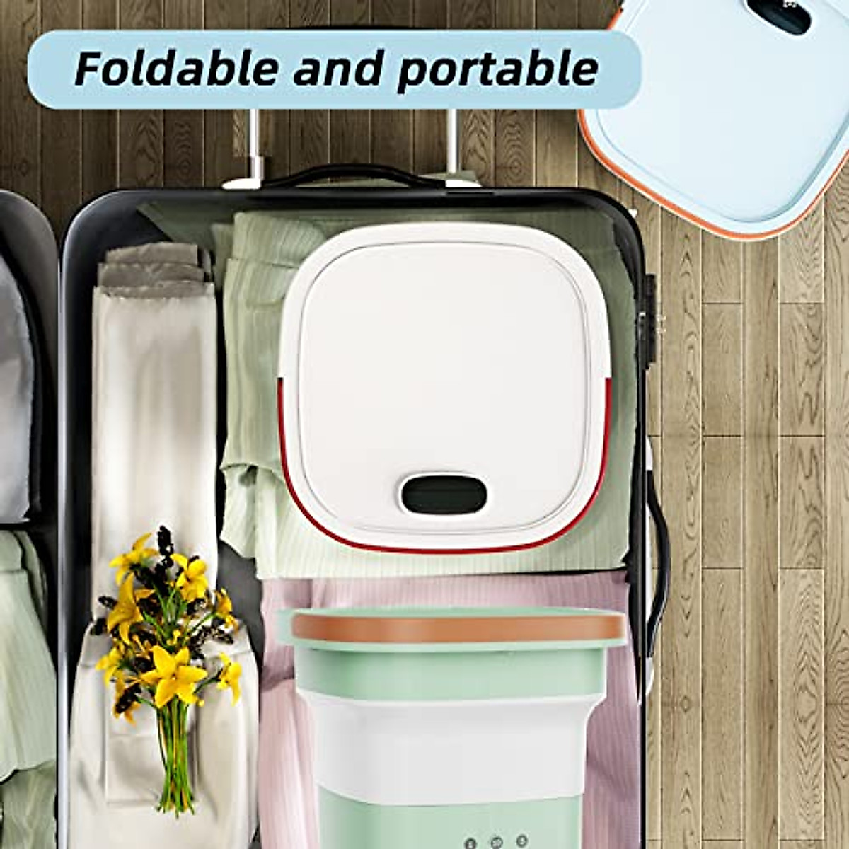 Portable Washing Machine, 4.5L 3-Speed Adjustment Mini Foldable Washer with Drain Basket USB Compact Outdoor Washing Machine for Underwear, Sock, Baby Clothes (Green)