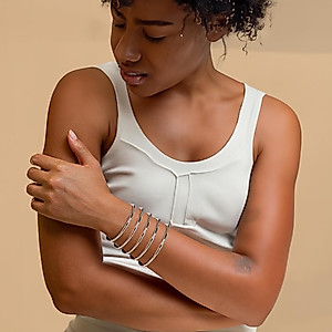 LinnaLove Fashion Shiny Thin Round Stainless Steel Bangle Bracelets for Women (1/3/5/8 Set)-Silver-8 Set