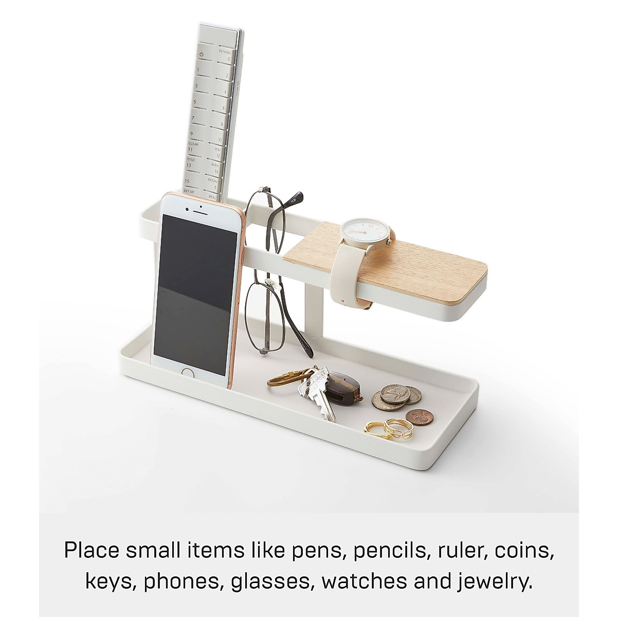 YAMAZAKI home 2299 Desk Bar-Wood & Steel Organizer, One Size, White