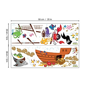 ufengke Pirate Ship Animal Wall Stickers Crab Octopus Bubbles Wall Decals Art Decor for Kids Boys Bedroom Nursery Playroom