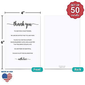 321Done Thank You Table Place Setting Cards (Set of 50) Made in USA - 4x6 Large, Black and White, Wedding, Party, Retirement, Graduation, Birthday, Baby Shower, Bridal, Engagement, Anniversary