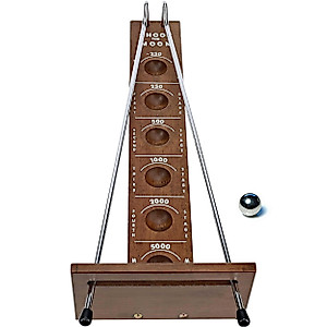 WE Games Shoot The Moon Game, Large 18 inches, Walnut Stained Solid Wood Board with Metal Ball and Rods, Retro Balancing Game for Family and Bar