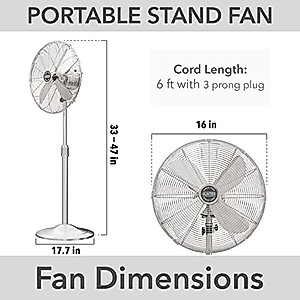 Hunter Classic S16 Oscillating Standing Fan Adjustable Height 16 Inch, 3 Speeds, Brushed Nickel, 97317