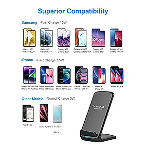 NANAMI Fast Wireless Charger, Qi Certified Wireless Charging Stand with QC3.0 Adapter USB Charger for iPhone 14/13/12/SE 2020/11/XS Max/XR,10W Compatible Samsung Galaxy S23/S22/S21/S20/S10/S9/Note 20