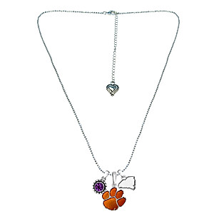 Sports Accessory Store Clemson Tigers Home Sweet Home Silver Crystal Necklace Jewelry Gift CU