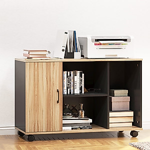 soges Mobile Lateral File Cabinet, Office Filing Cabinet,Rolling Storage Cabinet, Printer Stand with Open Storage Shelves and Wheels, CXWL-LR01BB