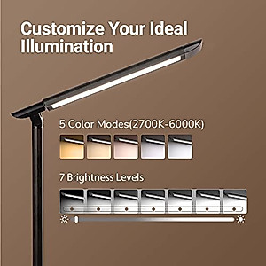 soysout LED Desk Lamp, Eye-Caring Table Lamp with USB Charging Port, 5 Lighting Modes with 7 Brightness Levels, Touch Control, 12W (Black)