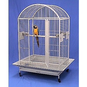 XX Large DomeTop Wrought Iron Bird Parrot Cage, 40"x30"x66.5"H, 6mm Extra Strong Wire (Silver Vein)