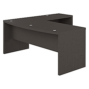 Bush Furniture L Shape Desk with Wire Management | Echo Collection Corner Bow Front Table for Home Office with Quick-to-Assemble Hardware, 72W, Charcoal Maple