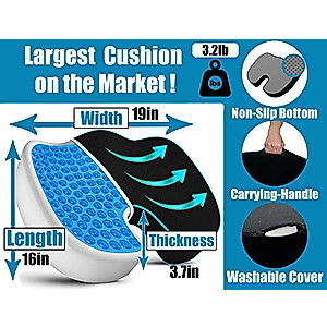 Orthopedic Gel Seat Cushion-Office Chair Cushion w/ 90% More Memory Foam for Sitting Comfort-Ergonomic for Coccyx, Tailbone, Sciatica & Back Pain Relief Perfect for Car, Truck, Wheelchair, Desk Chair