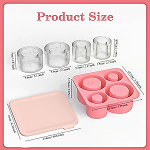 Sayrrame Ice Cube Tray for Stanley Cup, Silicone Ice Mold with Lid for 40oz 30oz 20oz 14oz Tumbler, 4 Pcs Hollow Cylinder Ice Maker for Chilling Cocktails, Whiskey, Drinks Coffee (Pink)