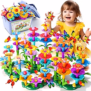 184Pcs Flower Garden Building Toys for Girls 3 4 5 6 7 Year Old, Upgrade DIY Building Stacking Toys, STEM Preschool Educational Toddler Toys Brain Development Kindergarten Kids Toy