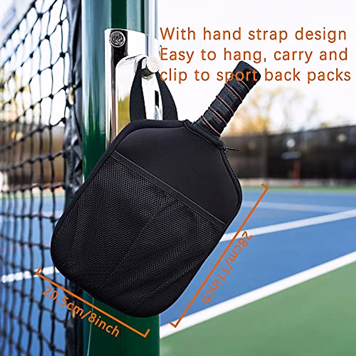 Neoprene Pickleball Paddle Cover Pickleball Racket Sleeve with Inner Pockets and Handle Strap Pickleball Paddle Cover Ball Holder Organizer Bag (Blue art print)