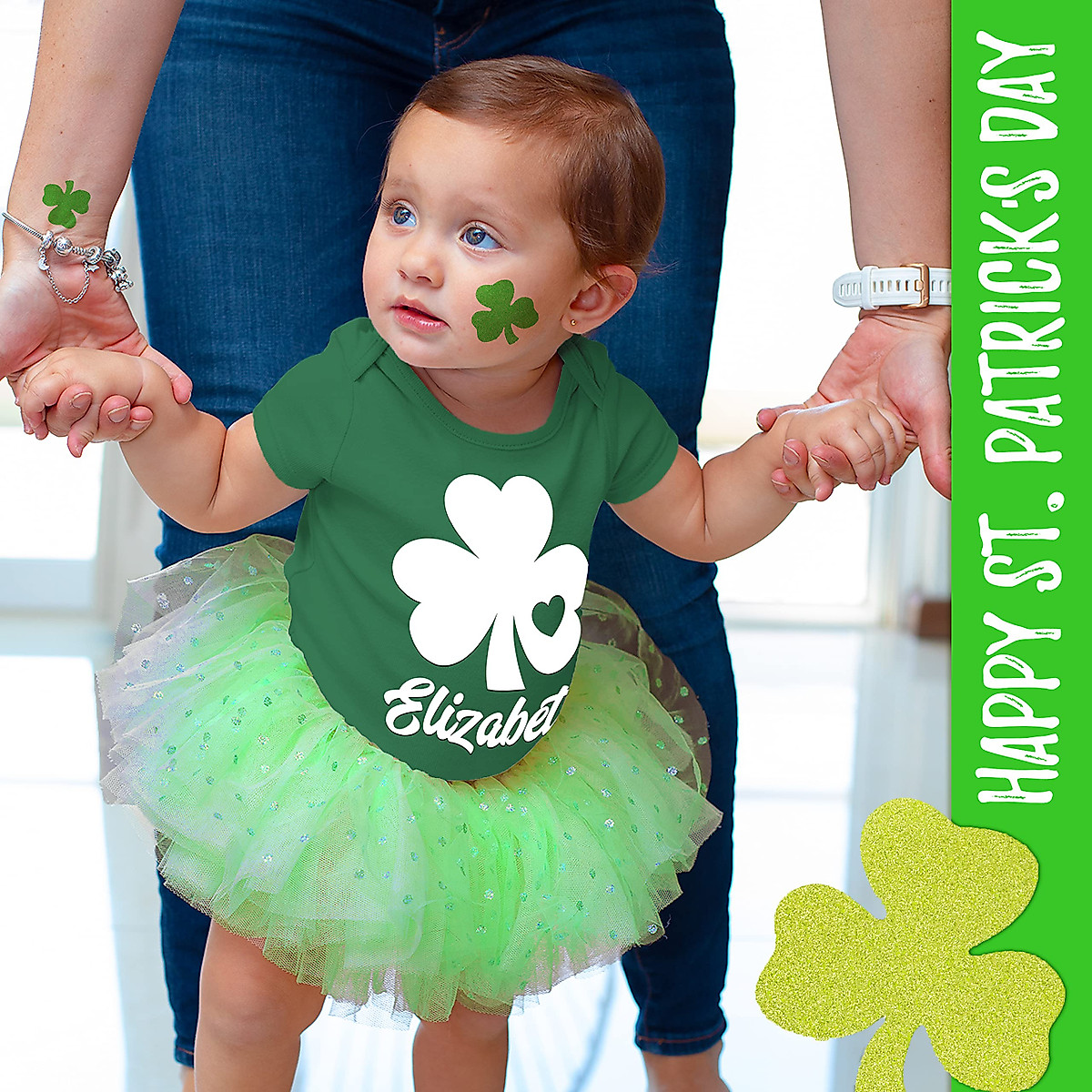 Ugly Christmas Sweater Personalized St. Patrick's Day Green Baby Short Sleeve Onesie w/Name