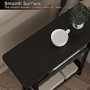 Walmokid 3 Tier Side Table with Magazine Holder, Industrial End Table with Open Storage, Wooden Bedside Table, Sofa Table, Nightstand for Living Room, Bedroom, Small Spaces, Easy Assembly, Black