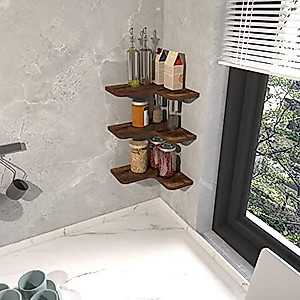 Lyeasw Corner Shelf for Wall Mounted 6 Pack, Rustic Wood Brown Floating Wall Shelf for Bathroom Kitchen Bedroom Living Room