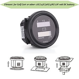 KIMISS 12V/24V/36V/48V/72V LED Digital Battery Indicator Gauge with Hour Meter for Golf Cart + Battery Meter Battery Indicator Battery Gauge LED Battery Indicator Battery Indicator H