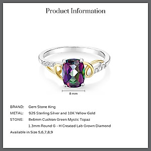 Gem Stone King 10K Yellow Gold and 925 Sterling Silver 8X6MM Cushion Gemstone Birthstone and Lab Grown Diamond Engagement Ring | Wedding Anniversary Promise Ring For Women