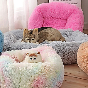 Bed L Size Warm Winter Square Super Soft Sleeping Dog Bed Long Plush Washable Cat Mat Basket Puppy House 1Pcs Rainbow Colors