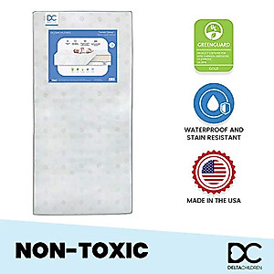 Delta Children Canopy Toddler Bed, Minnie Mouse Twinkle Galaxy Dual Sided Recycled Fiber Core Crib and Toddler Mattress (Bundle)