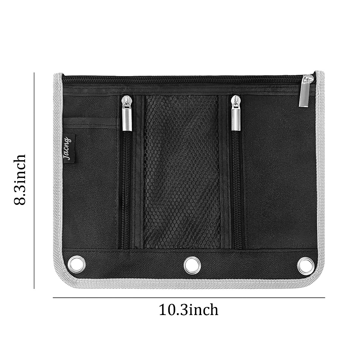 Jacng Binder Pouch for 3 Ring Binder Large Capacity Binder Pocket Black Zipper Bag Fits 3- Ring Binder Clear Window Pencil Pouch with Zipper for Office Supplies