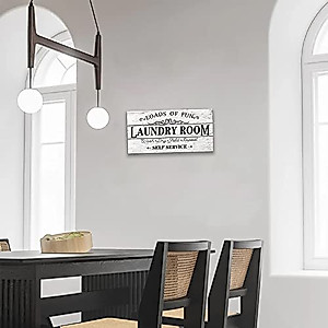 Laundry Room Wall Art Laundry Sign Laundry Wall Decor | Wash Dry Fold Repeat | Retro Laundry Room Decor Black Quote Art Prints Wood Background Home Living Room Decorations Framed 24X12 Inch