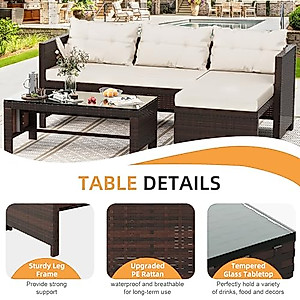 Shintenchi Outdoor Patio Furniture Sets, Wicker Patio sectional Sets 3-Piece, All Weather Wicker Rattan Patio Seating Sofas with Glass Coffee Table and Cushion (Beige)