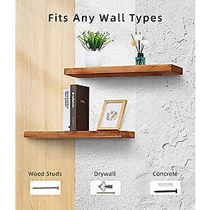 2 Pack 16" Solid Cedar Wood Floating Shelves, Brushed Finish, Wall Mounted for Home Living Room Bathroom