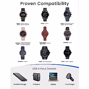 2-Pack Charger for Fossil Gen 6 Gen 5 Gen 5E Gen 4 Smartwatch Charging Cable Cord for Emporio Armani, Skagen falster 2, Misfit Vapor 2, Diesel Guard 2.5, Michael Kors Runway 3.3Ft/1M White