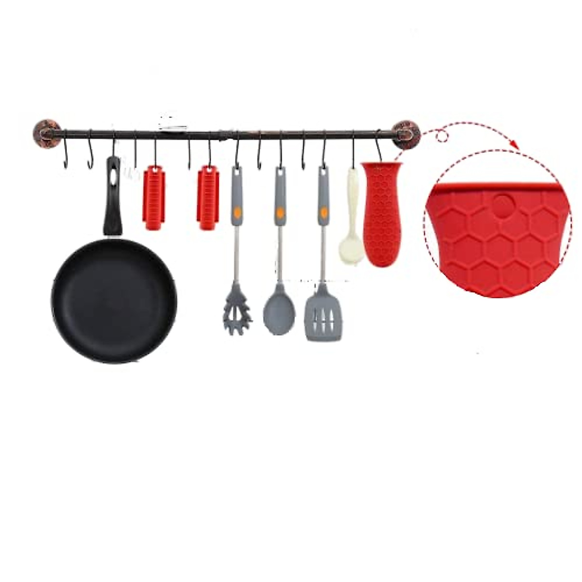 HZMM 4 Pack Silicone Hot Handle Holder, Assist Pan Handle Sleeve Pot Holders Cast Iron Skillets Handles Grip Covers Nonslip Heat Resistant for Pots Enameled Casserole Metal Frying Pans Cookware, Red