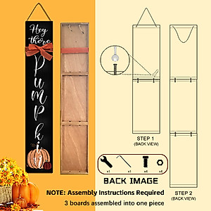 ARTUFAN Fall Wooden Porch Sign with 'Hey there pumpkinf'and orange burlap bow,Welcome Sign for Porch Farmhouse Thanksgiving Autumn Front Door Decor -47.2"