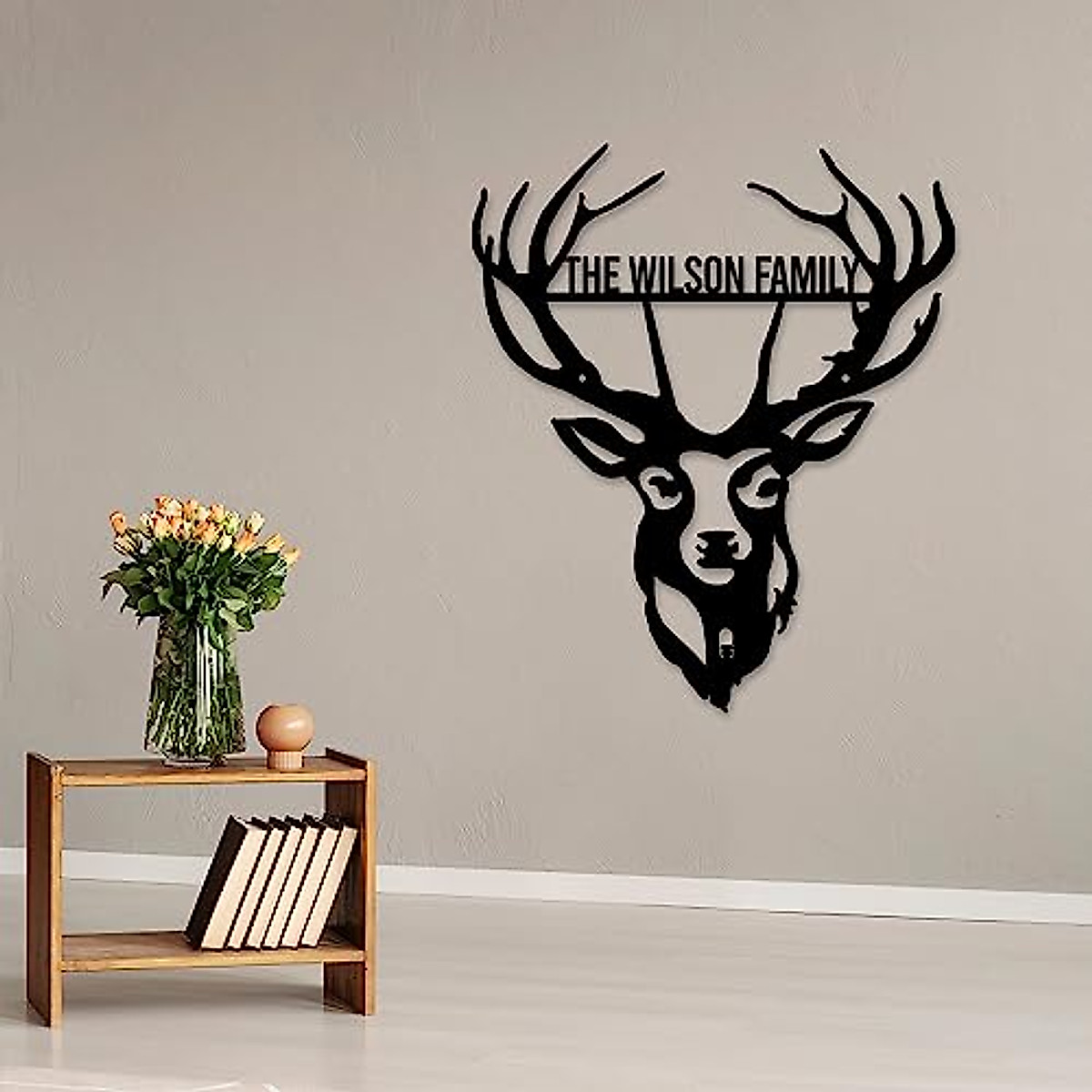 HUSSIO Personalized Deer Metal Wall Art With Led Lights, Custom Family Name Sign, Deer Decoration, Living Room Decor, Gift For Dad Deer Hunter Gift