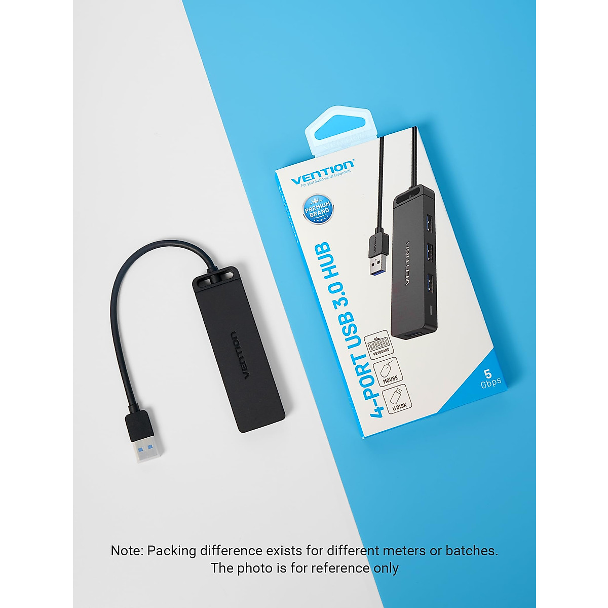 VENTION USB Hub - Multi USB Port Splitter Ultra-Slim Multiport USB 3.0 Hub Adapter Fast Data Transfer for Laptop, MacBook, Printer, PS4, PC, Flash Drive, Mobile HDD (0.5FT/0.15M)