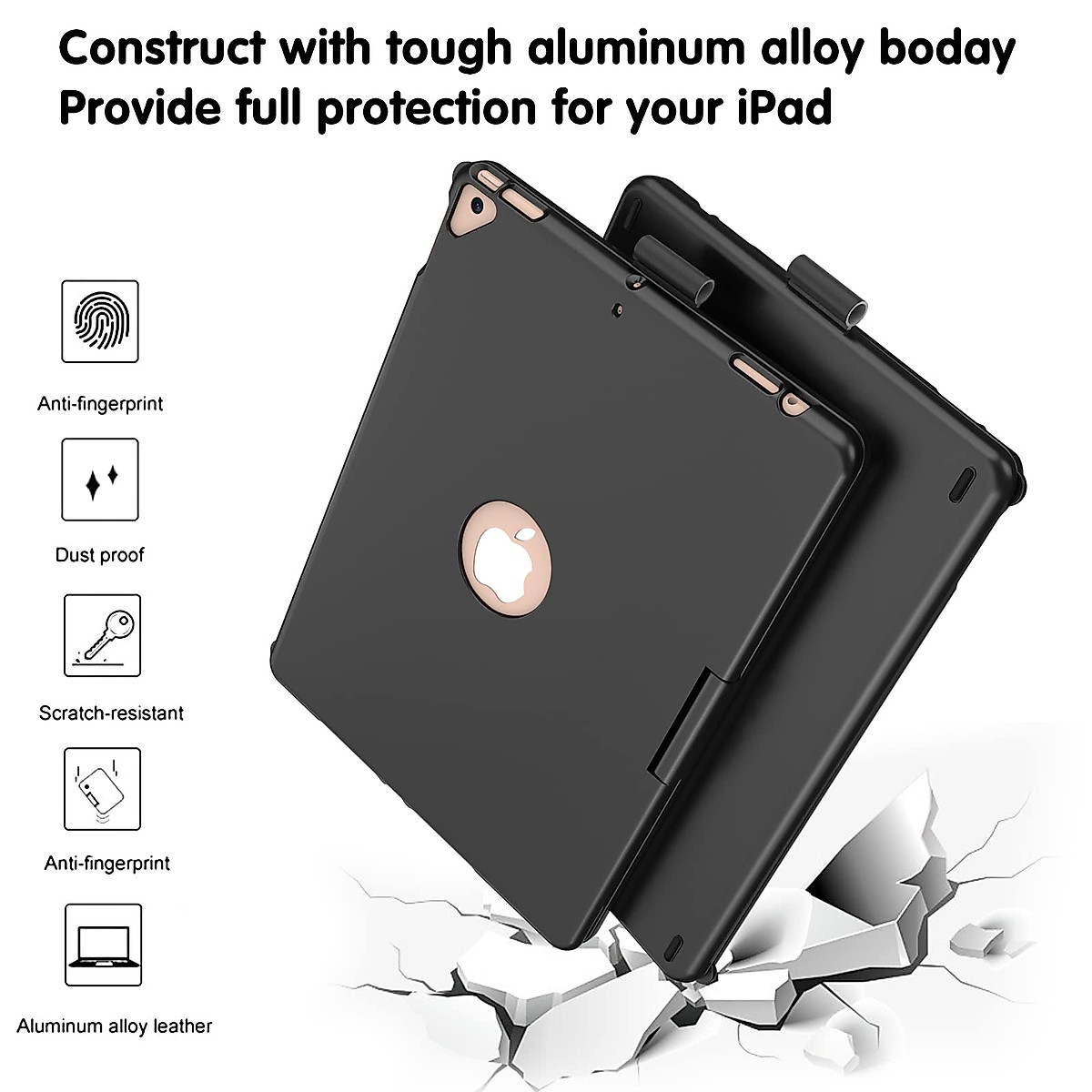 Keyboard Case for iPad 9th Generation,7 Color Backlight iPad Keyboard for 10.2-inch 9th /8th /7th /Air 3/Pro 10.5-inch,360° Rotatable Protective Cover with Apple Pencil Holder(Black)