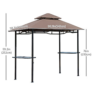 Outsunny 8' Patio BBQ Grill Gazebo Canopy with 2 Tier, Flame Retardant Cover, Large Storage Work Platform and Stylish Utility