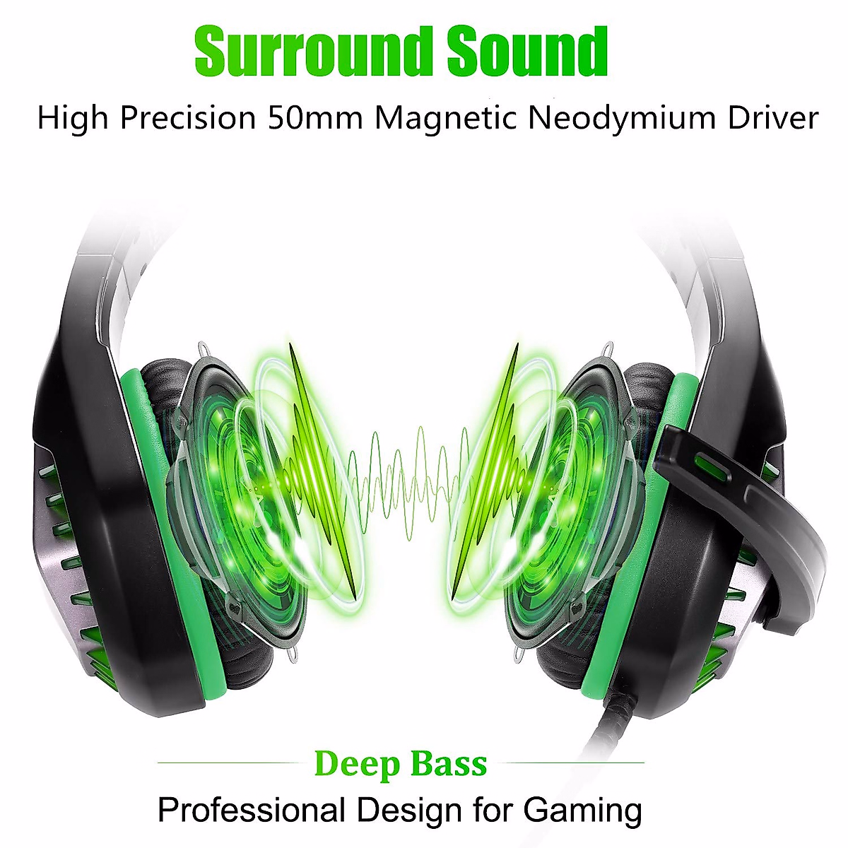 Gaming Headset for PS4, Xbox One, PC, PS5, Laptop, Mac, for Nintendo Switch, 3.5MM Noise Cancelling Over Ear Headphones with Mic, Bass Surround, Soft Memory Earmuffs Green