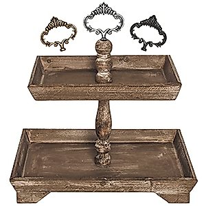 Felt Creative Home Goods Rustic Wood Two Tiered Tray, Rectangle 2 Tier Serving Tray for Coffee Bar, Kitchen Counter, Dining Room Table, Cupcake Stand, Holiday and Farmhouse Decor (Rustic Brown)