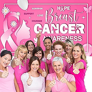 Large 71" X 43" Breast Cancer Awareness Banner, Breast Cancer Awareness Decorations, Breast Cancer Awareness Decorations for Party, Breast CancerBanner for Pink Ribbon Party Decorations tineit