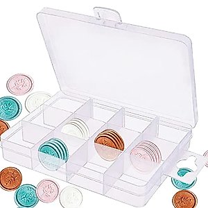 Keismodye Plastic Organizer Container Box for Wax Seal Stamps, 12 Grids with Adjustable Dividers for Beads Art DIY Crafts, Snaps, Stamps Or Pencils (1 Pack)
