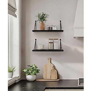SUMGAR Black Floating Shelves for Wall, Wall Shelf for Bathroom Bedroom Kitchen, Floating Book Shelves for Wall Small Wall Mount Wood Storage Organzier Set of 2