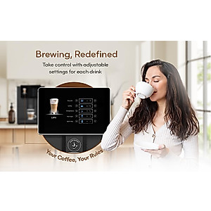 Cafe Bueno Super Automatic Espresso Machine - 19 Coffee Recipes, Durable, Grinder, Milk Frother, 7" Touchscreen
