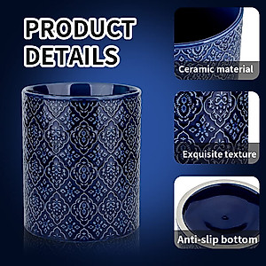 KOOV Kitchen Utensil Holder, Large Utensil Holders for Countertop, 6 x 7 Inches Ceramic Utensil Crock, Deep and Stable, Cooking Utensil Holder, Embossed Pattern (BLue)