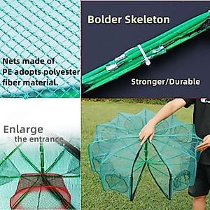 DAMIDEL 32in x 10in Folded Fishing Bait Trap, 10 Holes 10 Sides Foldable Fishing Nets for Fish/Crab/Shrimp/Crawdad, Upgrade Large Space,Bait Bag/Bait Box/Rope/Storage Bag