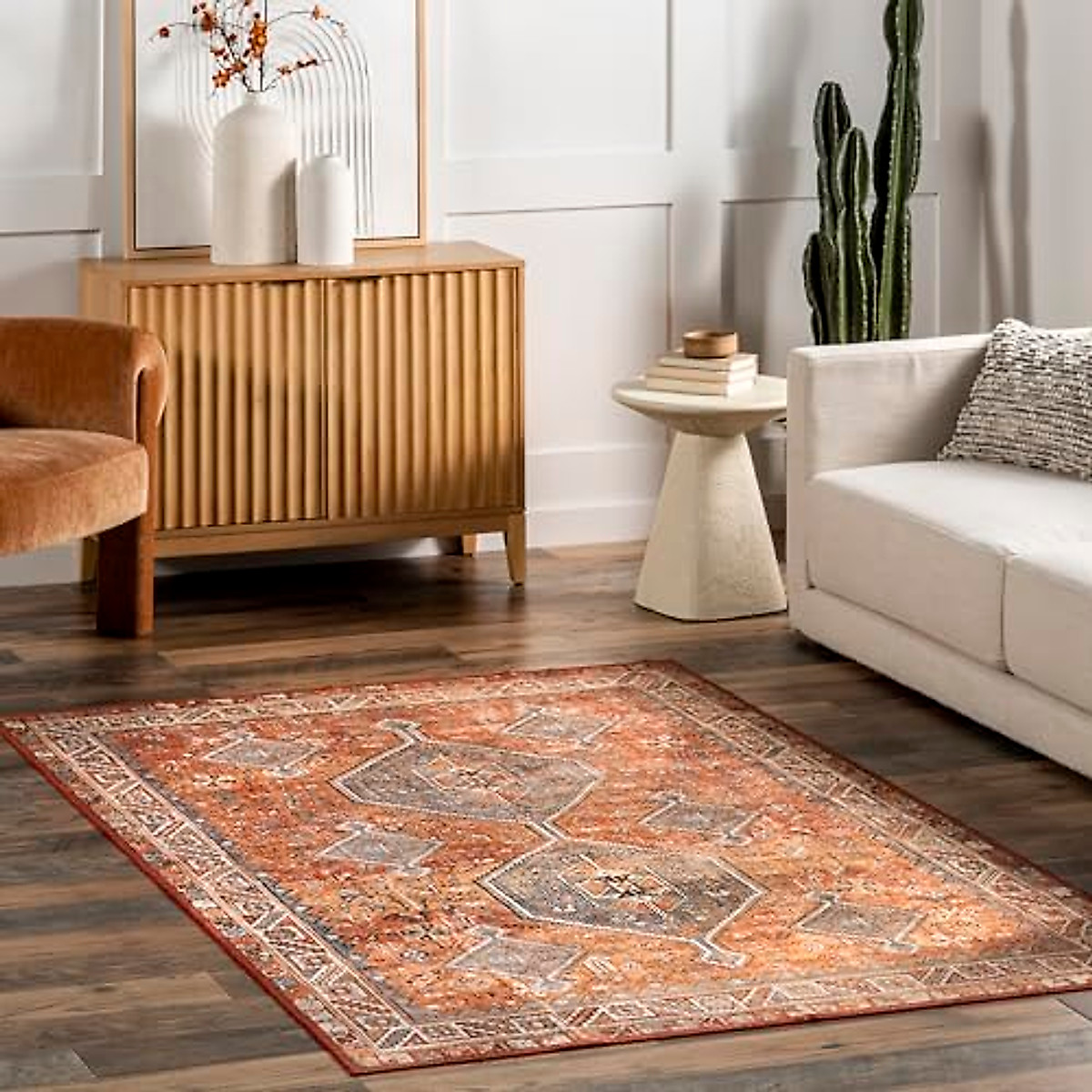 nuLOOM 5' x 8' SpinClean Machine Washable Stain-Resistant Area Rug Low Profile for Living Room, Bedroom, and Dining Room, Ashen Rust