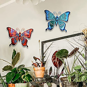 HONGLAND Metal Butterfly Wall Decor Indoor Outdoor Wall Art Metal Glass Butterfly Sculptures 2 Pack for Home Garden Fence Patio