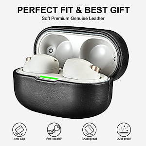 Case for Sony WF-1000XM4, ICARER Premium Genuine Leather Portable Shockproof Protective Case Cover for Sony WF-1000XM4 Earphones Charging Case (LED Visible) Support Wireless Charger (Black)