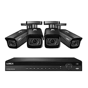 Lorex NC4K4MV-164BB-2 4K 16-Channel 4TB Wired NVR System with Nocturnal 4 Smart IP Bullet (4X LNB9383/Black) Cameras Featuring Motorized Varifocal Lens, Vandal Resistant and 30FPS Recording